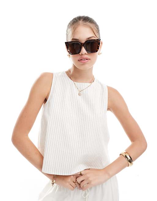 ASOS DESIGN – Top z odkrytymi plecami z domieszką lnu w paski | ASOS ASOS DESIGN – Top z odkrytymi plecami z domieszką lnu w paski | ASOS