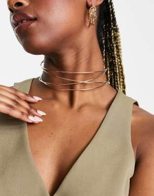 ASOS DESIGN torque choker necklace with multi wire detail in gold tone ...
