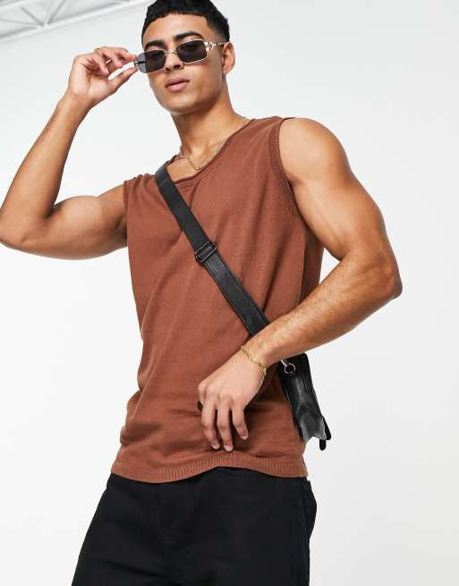 Asos Design Trägertop Aus Baumwollstrick In Braun Asos