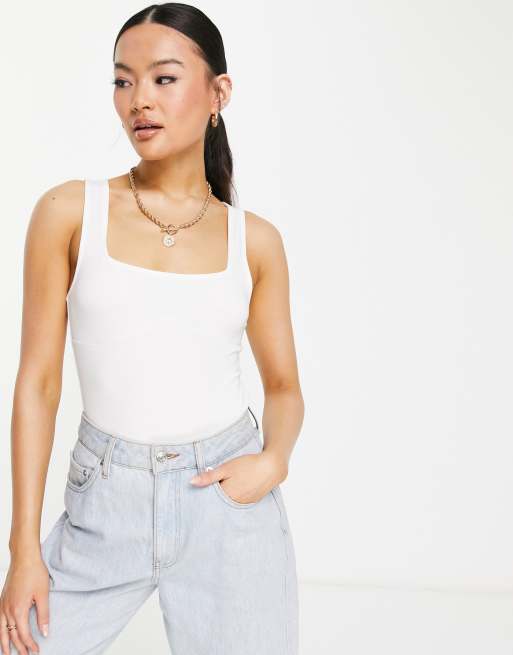 Asos Design Trägertop In Weiß Mit Eckigem Ausschnitt Und Brustnaht Asos