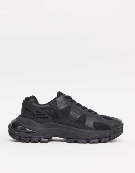 Asos Design Trainers In Black With Chunky Sole And Rubber Panels Asos