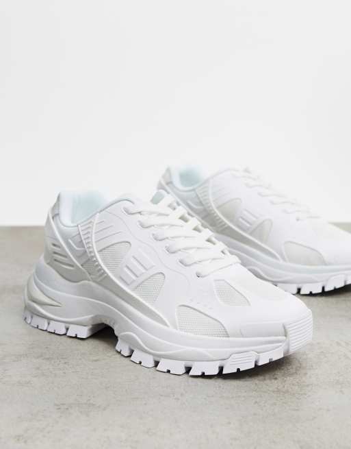 Asos Design Trainers In White With Chunky Sole And Rubber Panels Asos