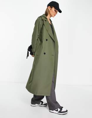 ASOS DESIGN trench coat with hood in khaki | ASOS