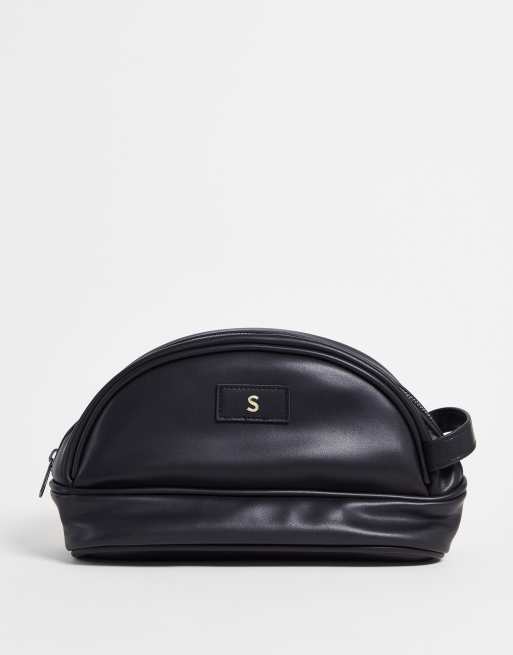 Asos Design Trousse De Toilette En Similicuir Avec Initiale S Noir