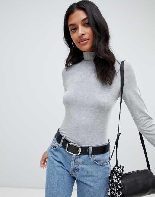 Asos Design Turtleneck Long Sleeve Top In Gray Asos