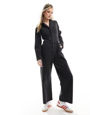 ASOS DESIGN - Tuta di jeans a fondo ampio nero slavato | ASOS