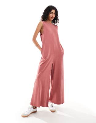 ASOS DESIGN - Tuta jumpsuit a canottiera in jersey rosa slavato con ...