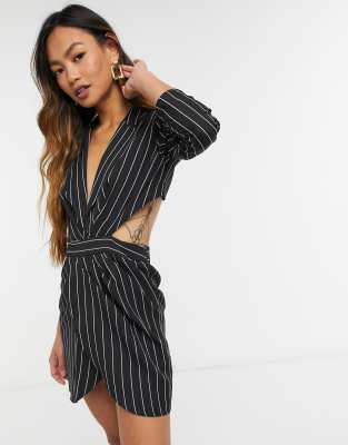 ASOS DESIGN tux mini dress with open back in stripe | ASOS