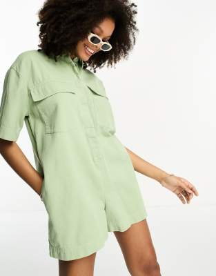 ASOS DESIGN twill oversized romper in sage | ASOS