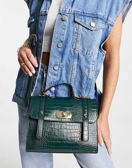 ASOS DESIGN twist lock satchel bag in green croc | ASOS ASOS DESIGN twist lock satchel bag in green croc | ASOS