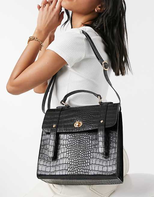 ASOS DESIGN twist lock satchel in black croc | ASOS ASOS DESIGN twist lock satchel in black croc | ASOS