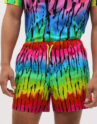 ASOS DESIGN two-piece slim shorter shorts in bright tie dye print | ASOS