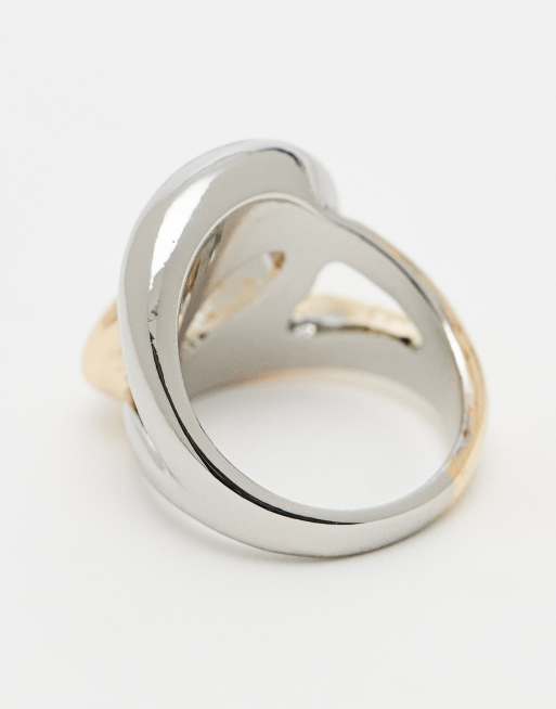 ASOS DESIGN two-tone ring with interlocking design in silver and gold ...