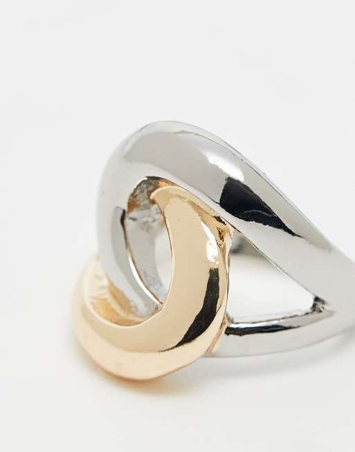 ASOS DESIGN two-tone ring with interlocking design in silver tone and ...