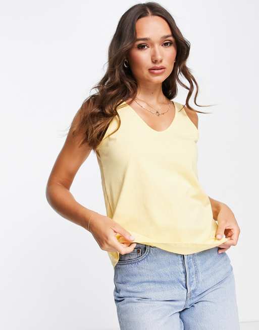 Asos Design Ultimate Cotton Blend Scoop Neck Vest In Yellow Yellow Asos