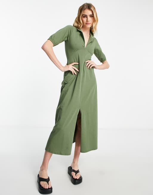 Asos Design Ultimate Midi Tea Dress In Khaki Asos