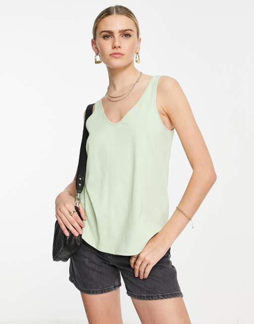 Asos Design Ultimate Singlet With Scoop Neck In Cotton In Sage Lgreen