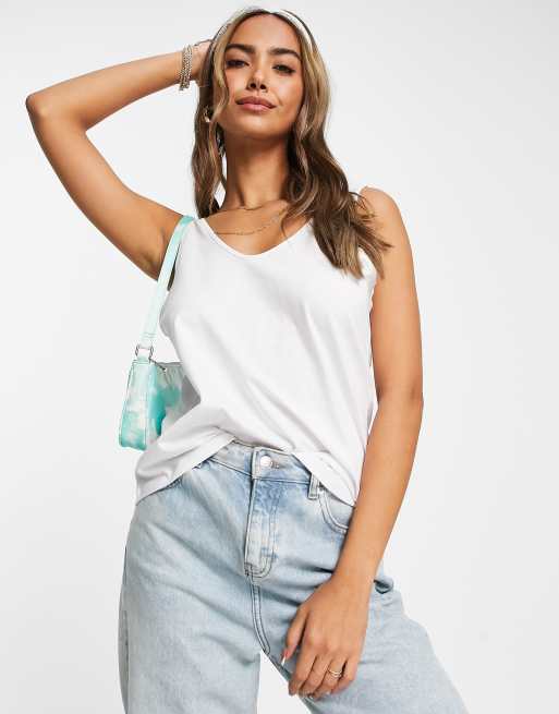 Asos Design Ultimate Trägertop Aus Baumwolle In Weiß Mit U
