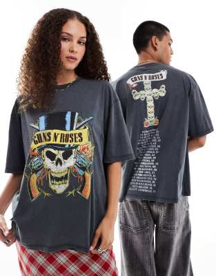 ASOS DESIGN unisex oversized band tee in washed black with Guns N Roses ...