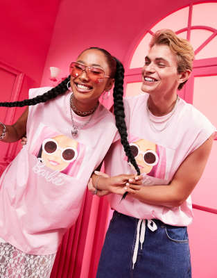 ASOS DESIGN unisex oversized license vest with Barbie print in pink ...