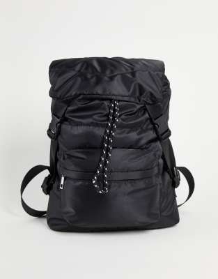 ASOS DESIGN utility backpack with drawstring in black nylon | ASOS