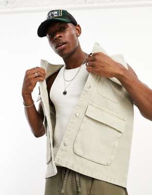 ASOS DESIGN utility gilet in washed stone | ASOS