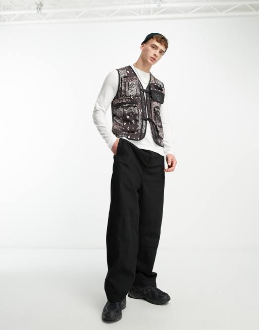 ASOS DESIGN utility vest in black paisley print with pockets | ASOS