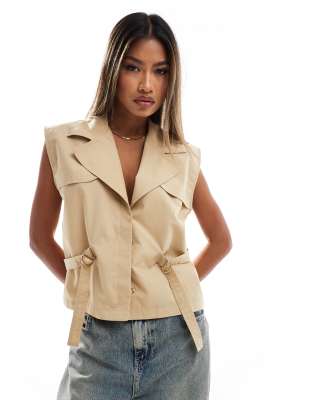 ASOS DESIGN utility vest with d-ring in tan | ASOS