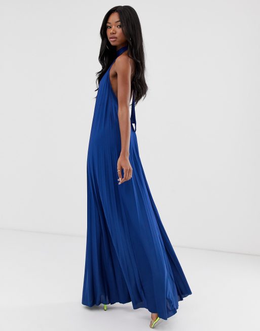 Asos Design Vanessa Backless Halter Pleated Maxi Dress On Sale