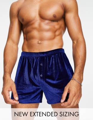 ASOS DESIGN velour boxer in navy | ASOS