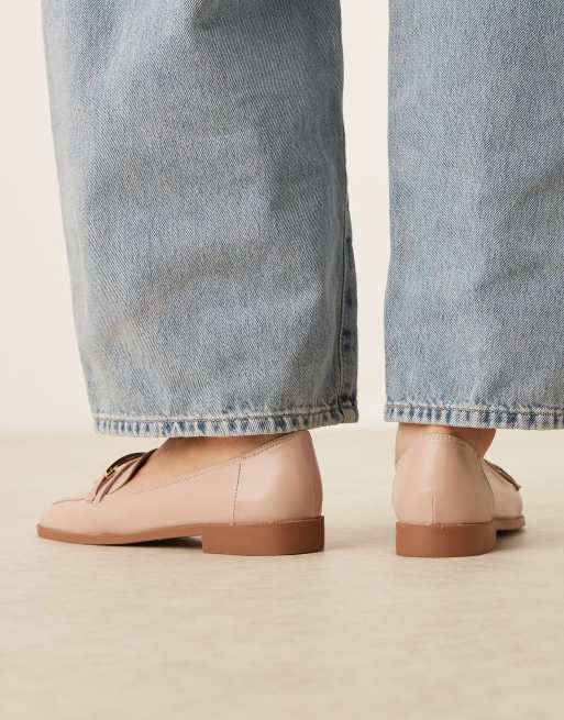 ASOS DESIGN Verity loafer flat shoes with trim in blush | ASOS