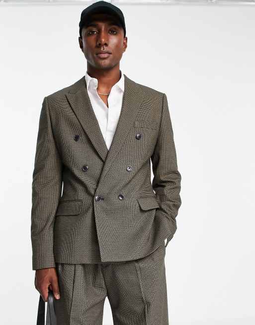 Asos Design Veste De Costume Ajustée à Double Boutonnage Vert Kaki