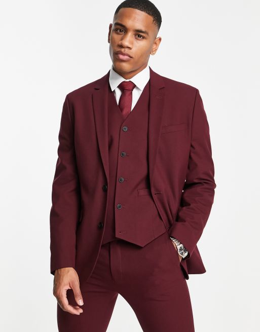 Asos Design Veste De Costume Ajustée Bordeaux Asos