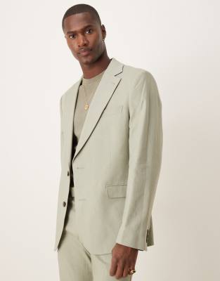 ASOS DESIGN - Veste de costume ajustée en lin mélangé - Vert sauge | ASOS