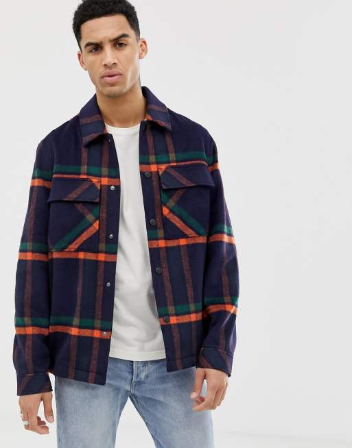 Asos Design Veste Non Doublée Boutonnée En Laine Mélangée à Carreaux