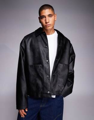 ASOS DESIGN - Veste oversize en similicuir avec col en velours côtelé ...