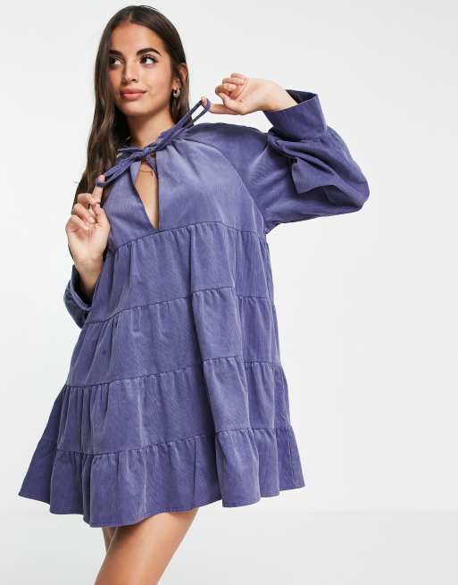 Asos Design Vestito Grembiule Corto A Balze Blu A Coste Asos