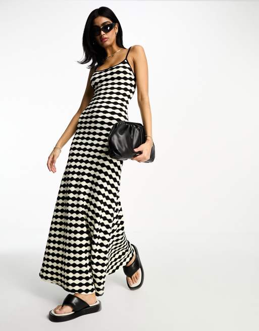 Asos Design Vestito Lungo Alluncinetto Nero E Bianco Con Spalline