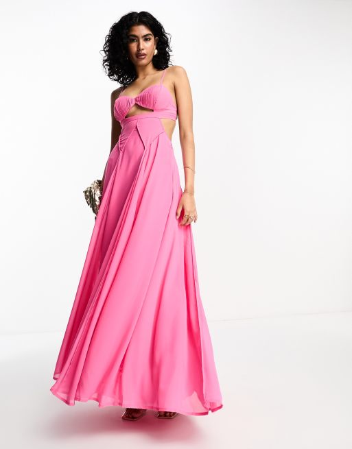 Asos Design Vestito Lungo Rosa A Corsetto Con Spalline E Cut Out Asos