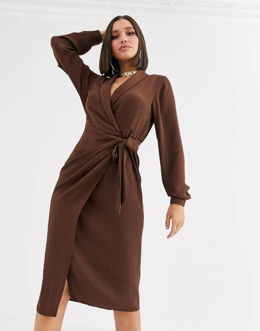 Asos Design Vestito Midi A Portafoglio Con Colletto Asos