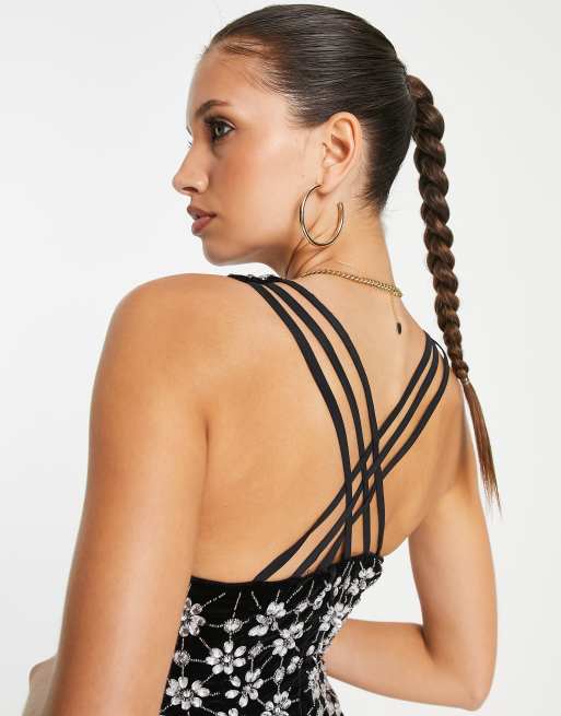 Asos Design Vestito Sottoveste Corto In Velluto Con Fiori Di Gemme Asos
