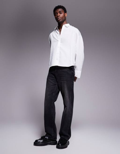 ASOS DESIGN volume oversized pinstripe shirt in white | ASOS
