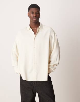ASOS DESIGN volume oversized satin shirt in beige | ASOS