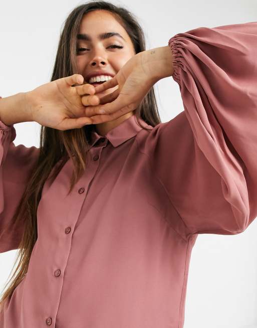 ASOS DESIGN volume sleeve shirt in rose | ASOS