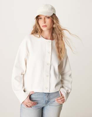 ASOS DESIGN waffle boxy cardigan in white | ASOS