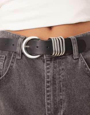 ASOS DESIGN waist and hip belt in black with silver tone multi keeper ...