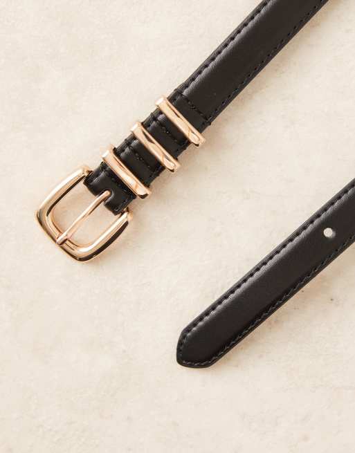 ASOS DESIGN waist and hip skinny multi keeper belt in black | ASOS