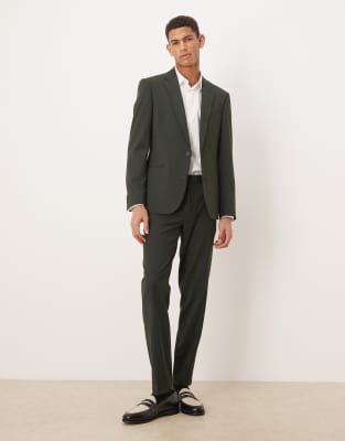 ASOS DESIGN washable wool skinny suit in dark green | ASOS