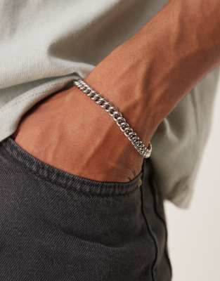 ASOS DESIGN waterproof stainless chunky curb chain in silver | ASOS