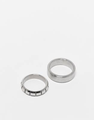 ASOS DESIGN waterproof stainless steel 2 pack engraved and plain band ...